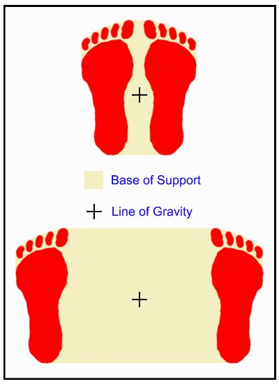 Centre of gravity or mass, base of support, balance, and stability in ...